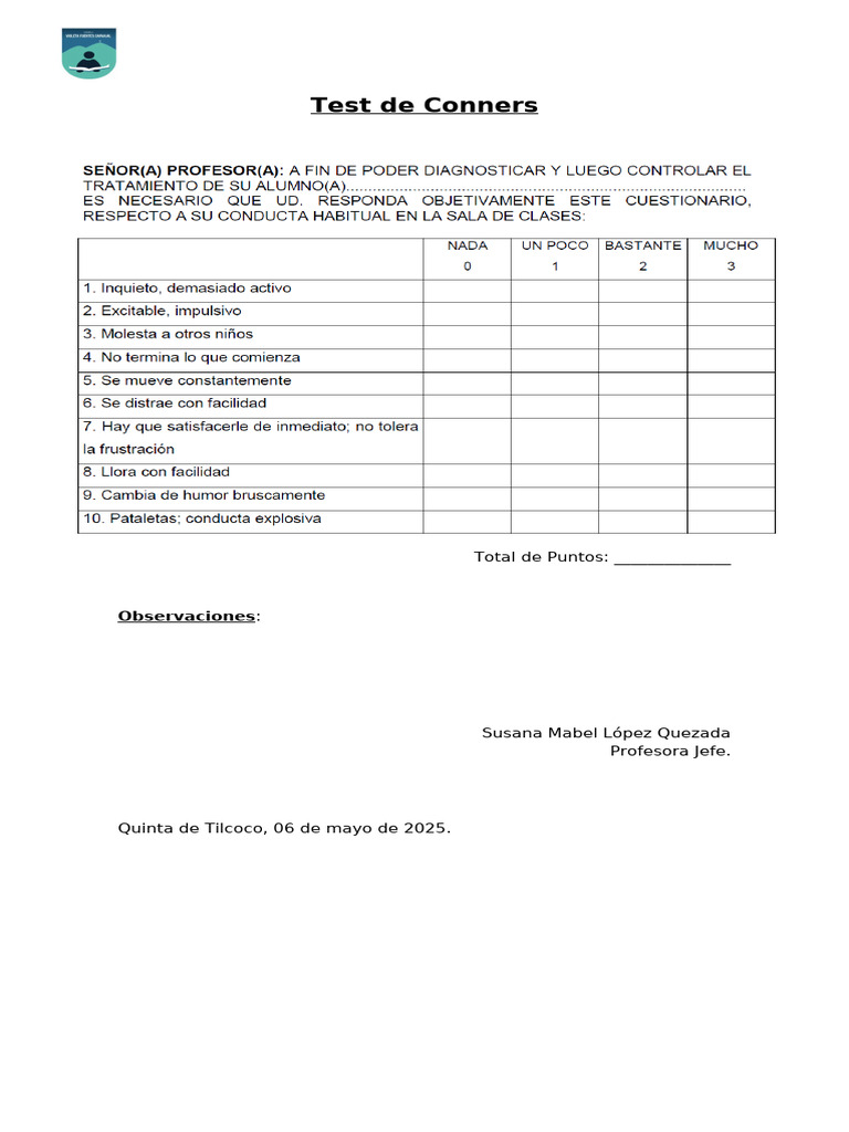 Test de Conners, Amanda Camilla | PDF