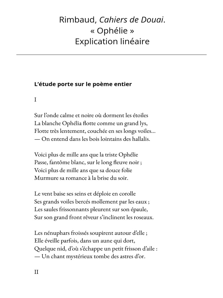 Analyse du poème "Ophélie" de Rimbaud | PDF