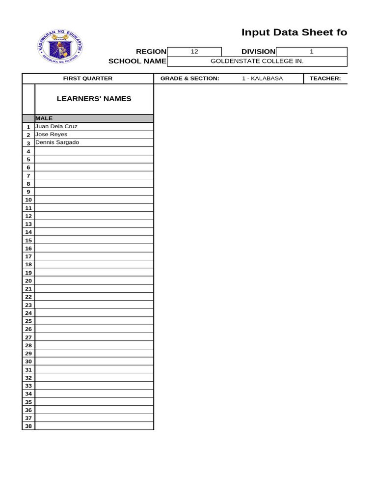 Grade 1 1st Quarter e Class Record | PDF