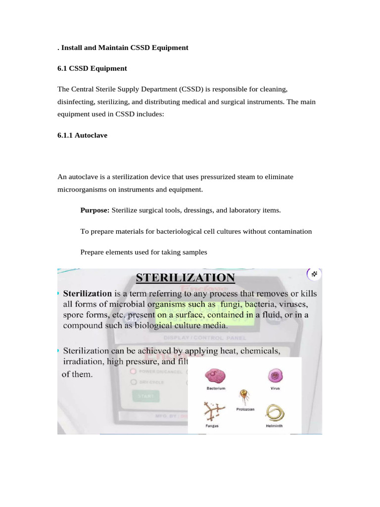 Install and Maintain CSSD Equipment and Remaining Notes | PDF ...