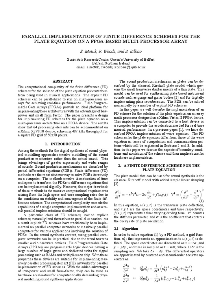 Parallel Implementation of Finite Difference Schemes For The Plate Equation On A Fpga-Based ...