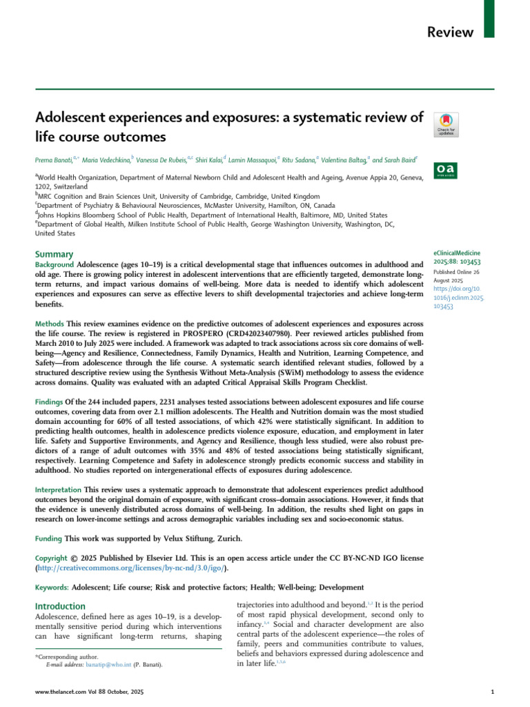 Adolescent Experiences and Life Outcomes | PDF | Adolescence ...