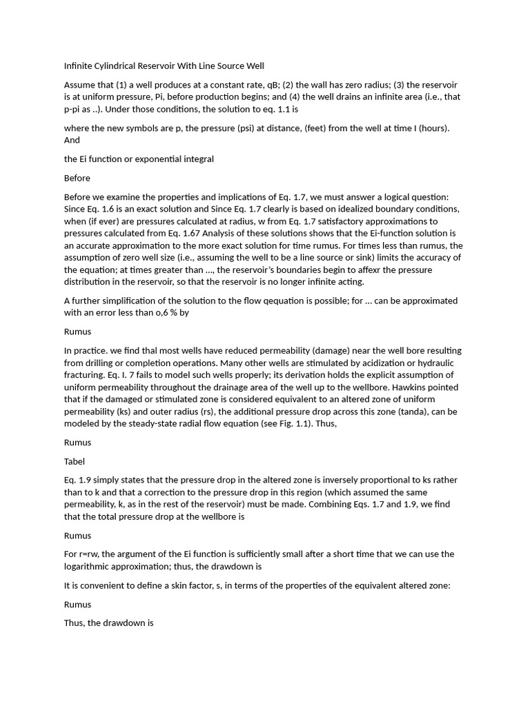 Infinite Cylindrical Reservoir With Line Source Well | PDF | Petroleum ...