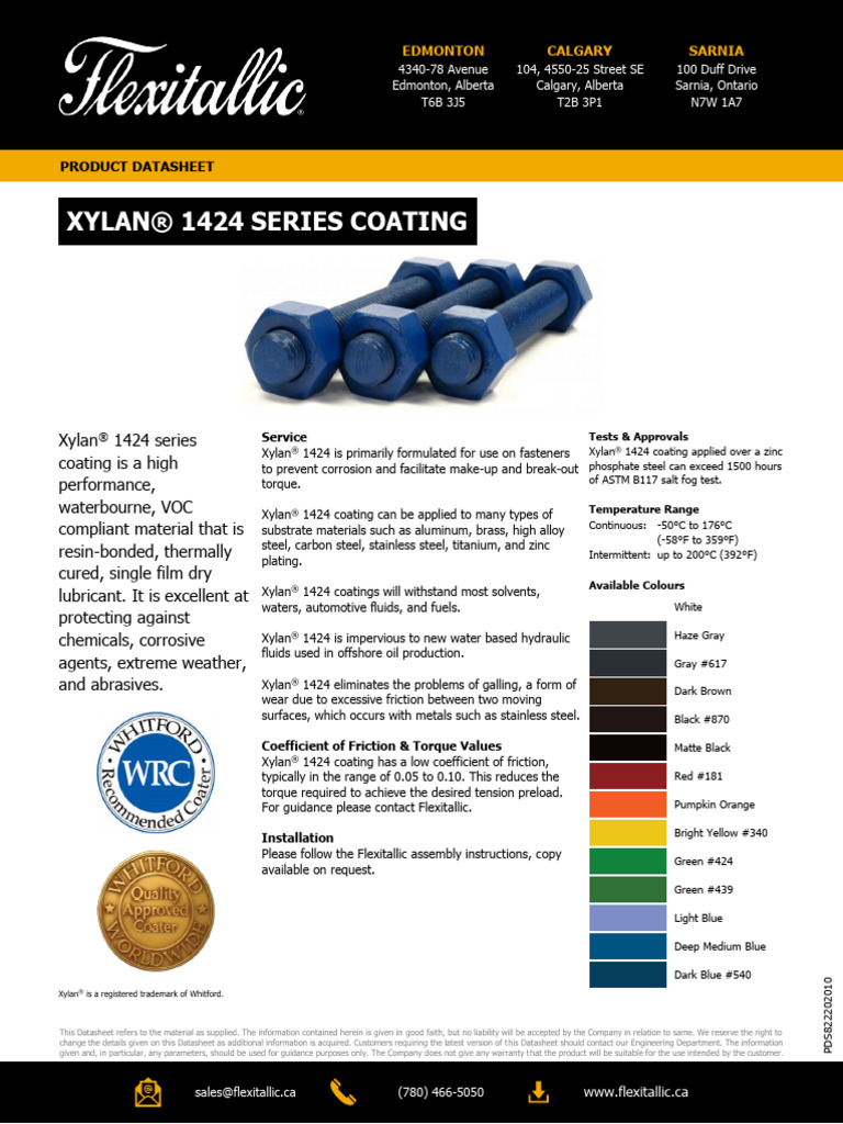 Flexitallic Datasheet Xylan 1424 | PDF | Corrosion | Steel