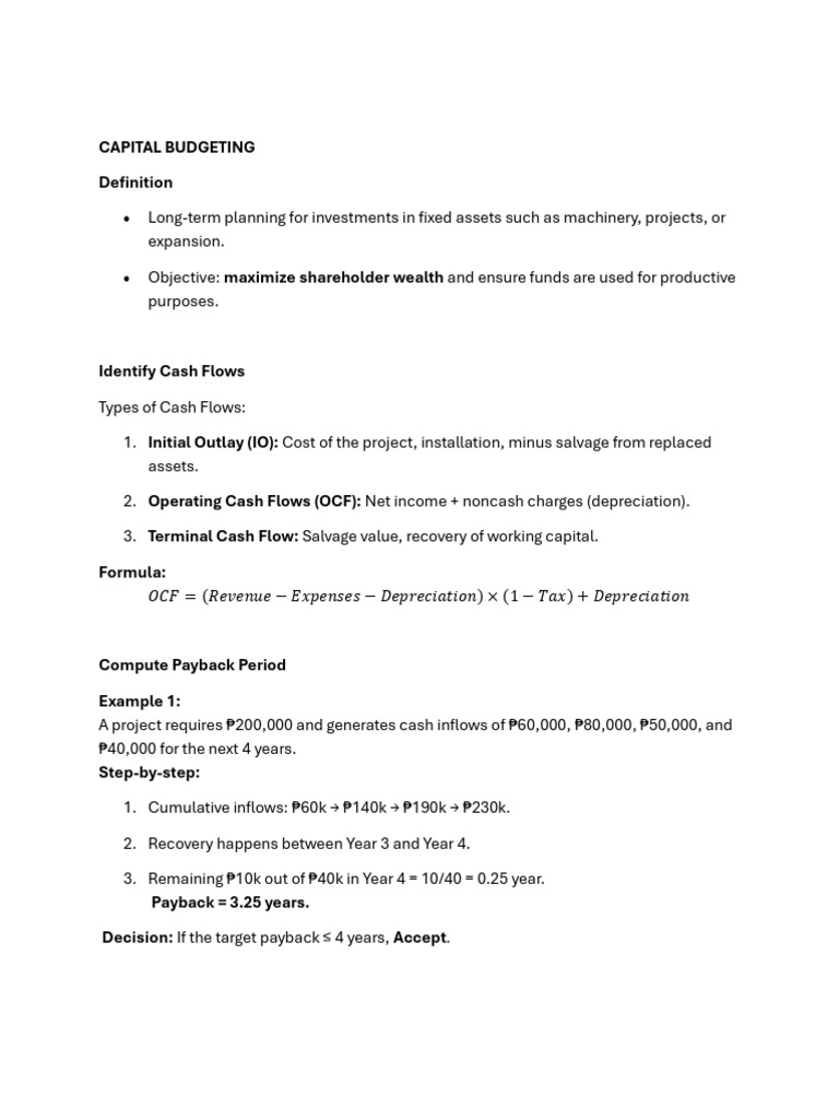 Capital Budgeting: Key Concepts & Examples | PDF | Net Present Value ...
