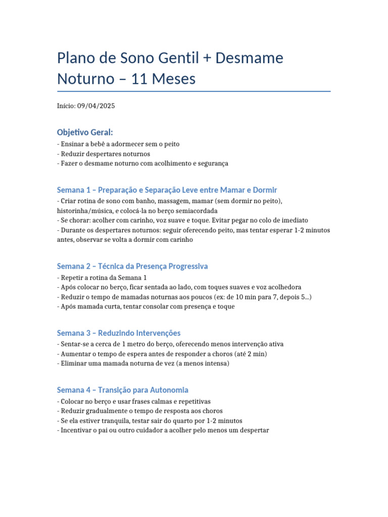 Plano Sono Gentil Desmame 11 Meses | PDF