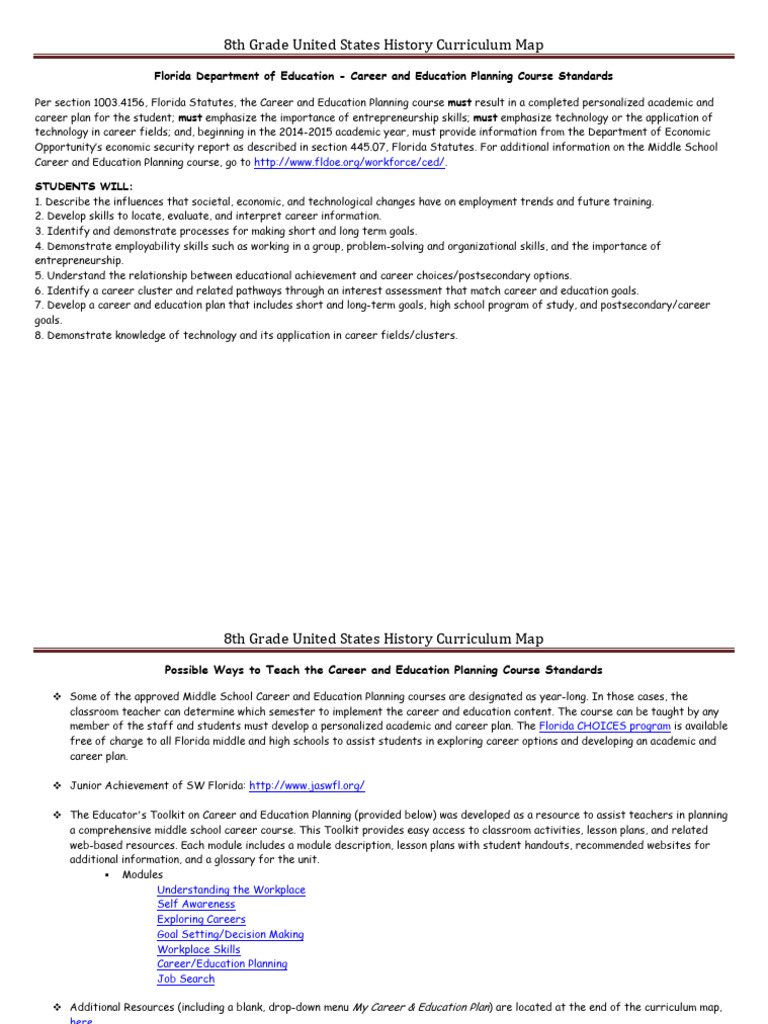 8th Grade US History Curriculum Guide | PDF | Thirteen Colonies | Geography