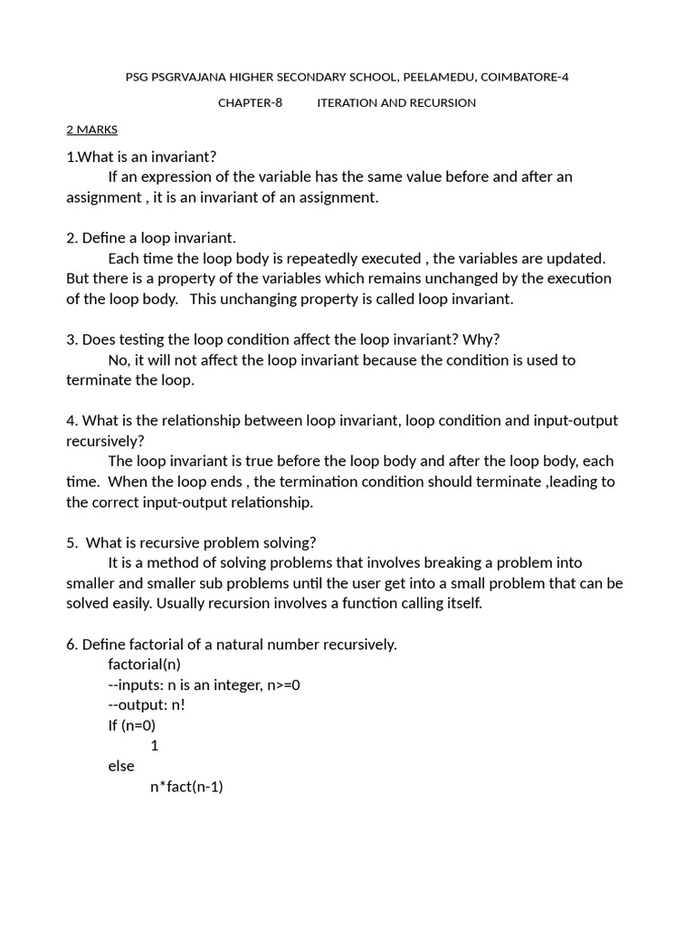 Class-Xi Chap-8 Qs&ans | PDF | Control Flow | Invariant (Mathematics)