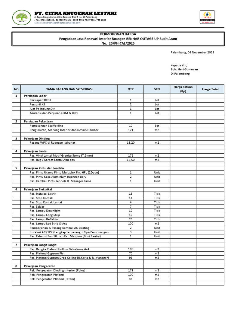 Permohonan Harga BPK Heri | PDF