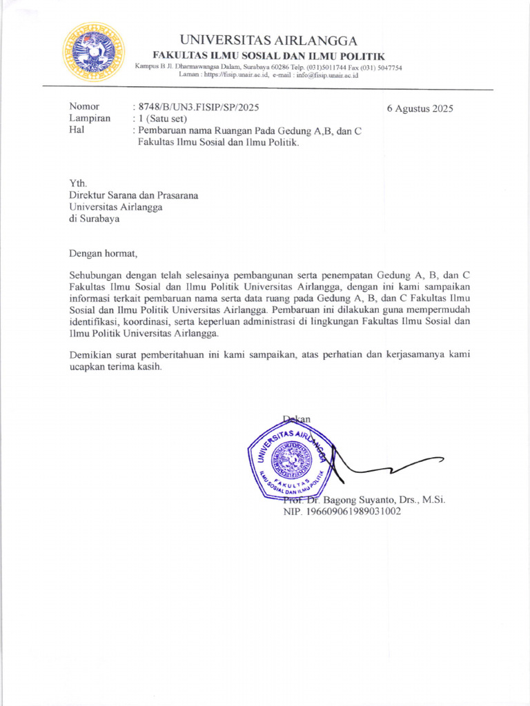 Pembaruan Nama Ruangan FISIP Unair | PDF