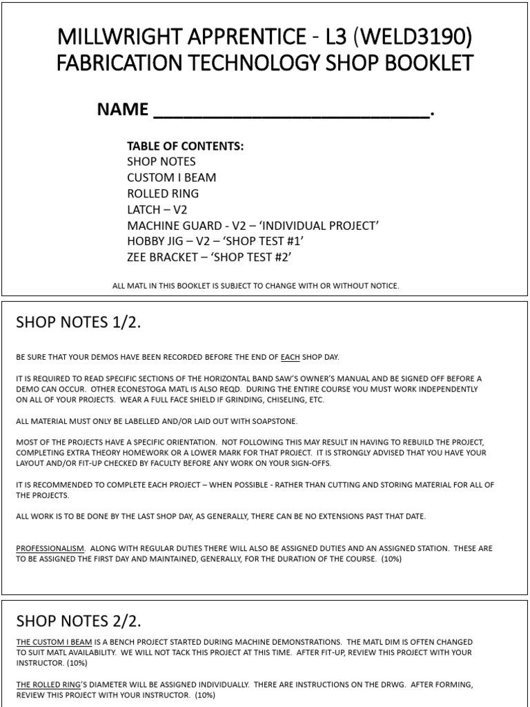 L3 - SHOP BOOKLET | PDF | Mechanical Engineering | Industrial Processes