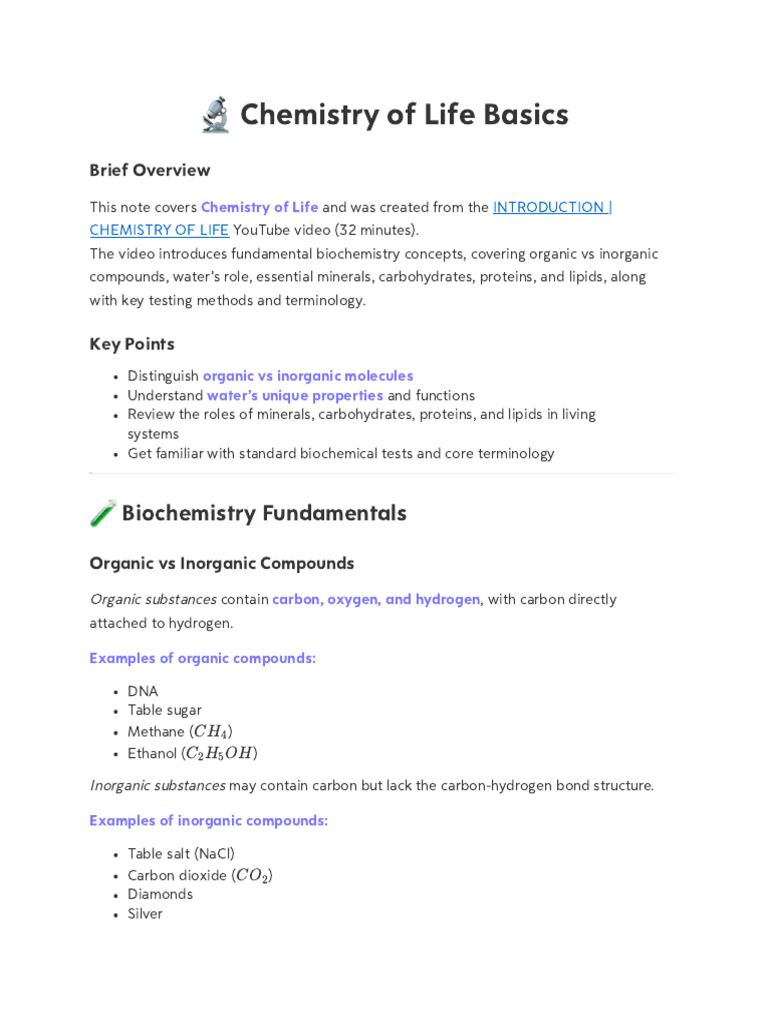 Introduction - Chemistry of Life | PDF | Fat | Organic Compounds