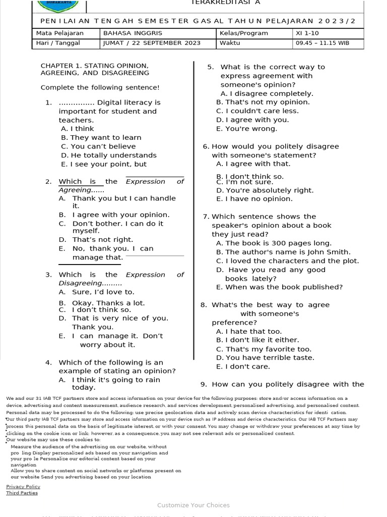 PDF Soal Pts Bahasa Inggris Kelas 11 Fix Compress | PDF | Http Cookie | Communication