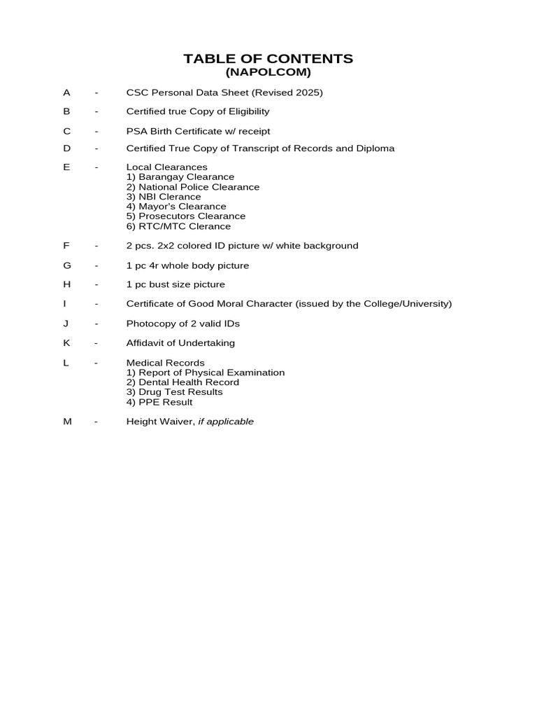 NAPOLCOM Document Requirements Guide | PDF