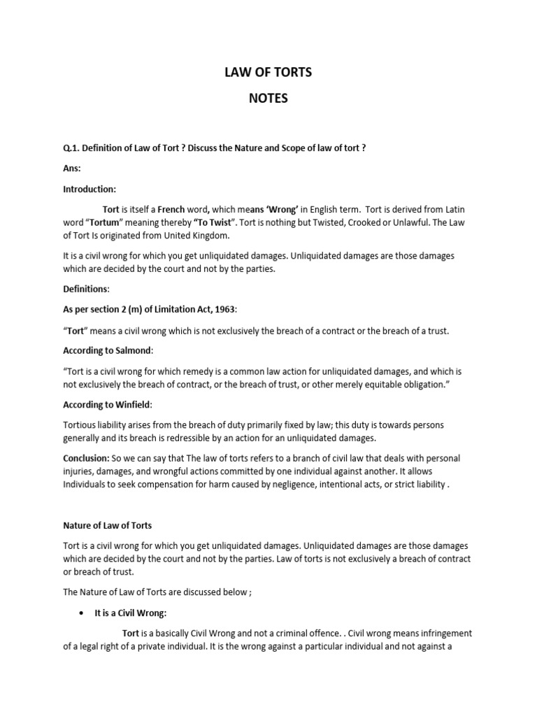 Understanding the Law of Torts | PDF | Tort | Legal Liability