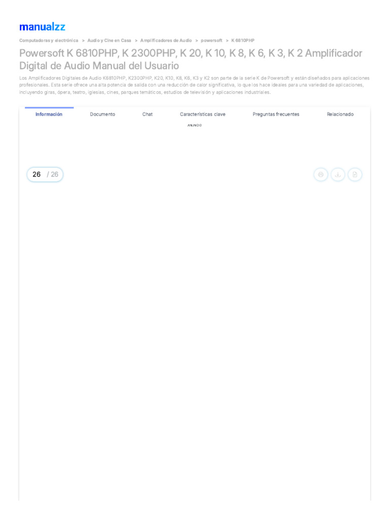 Manual de Usuario Amplificadores Digitales de Audio Powersoft K6810PHP, K2300PHP, K20, K10, K8 ...