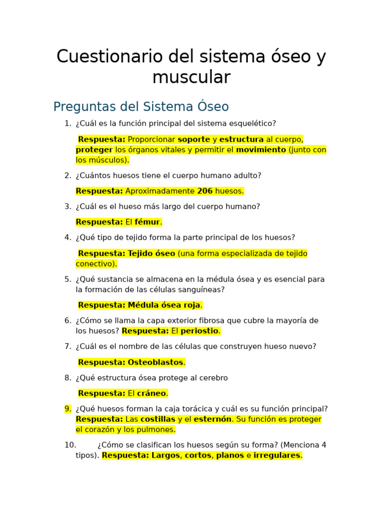 Cuestionario del sistema oseo y muscular | PDF | Hueso | Músculo