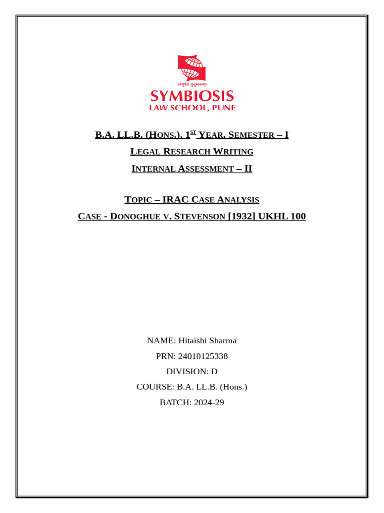 IRAC Case Analysis | PDF | Negligence | Duty Of Care