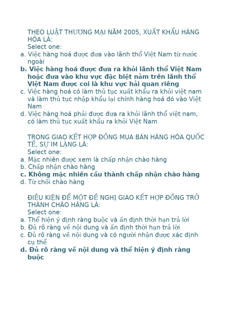 QUIZ 1 LUẬT TMQT | PDF