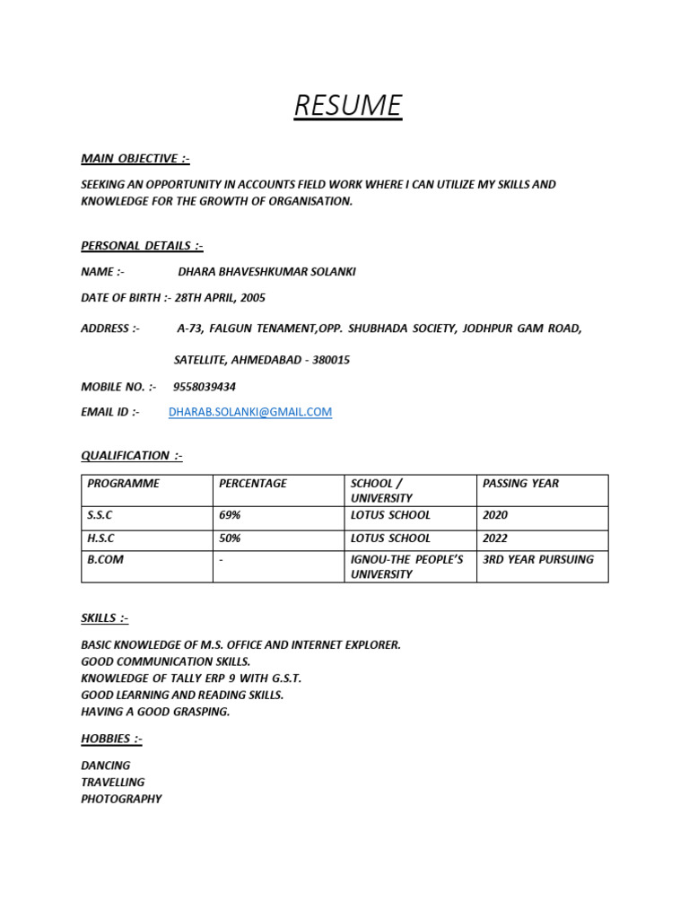 Resume Dhara | PDF