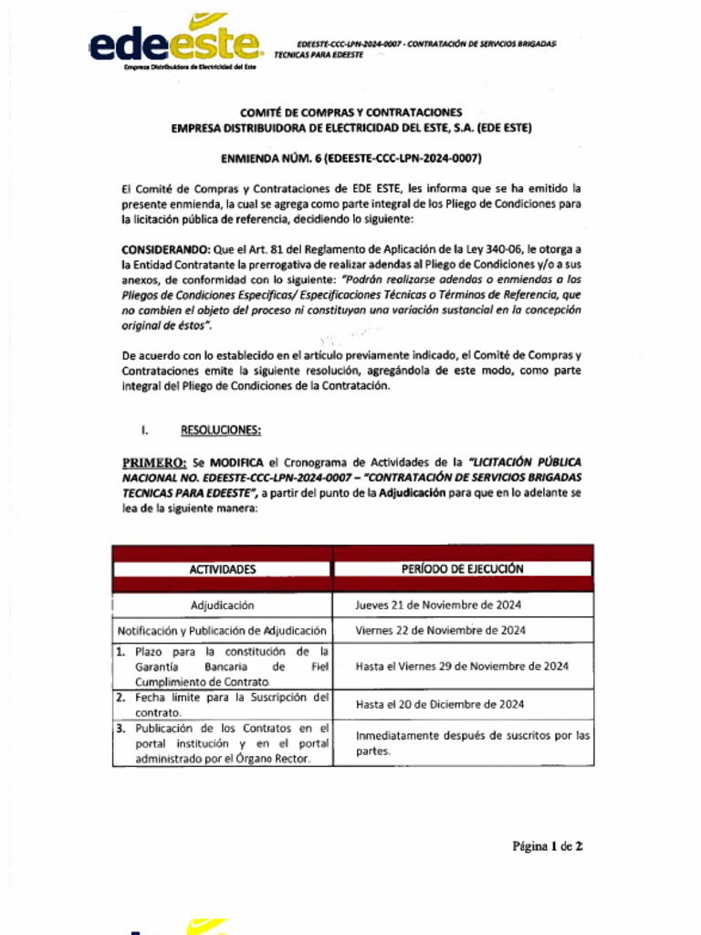 Enmienda Vi Edeeste Ccc Lpn 2024 0007 | PDF