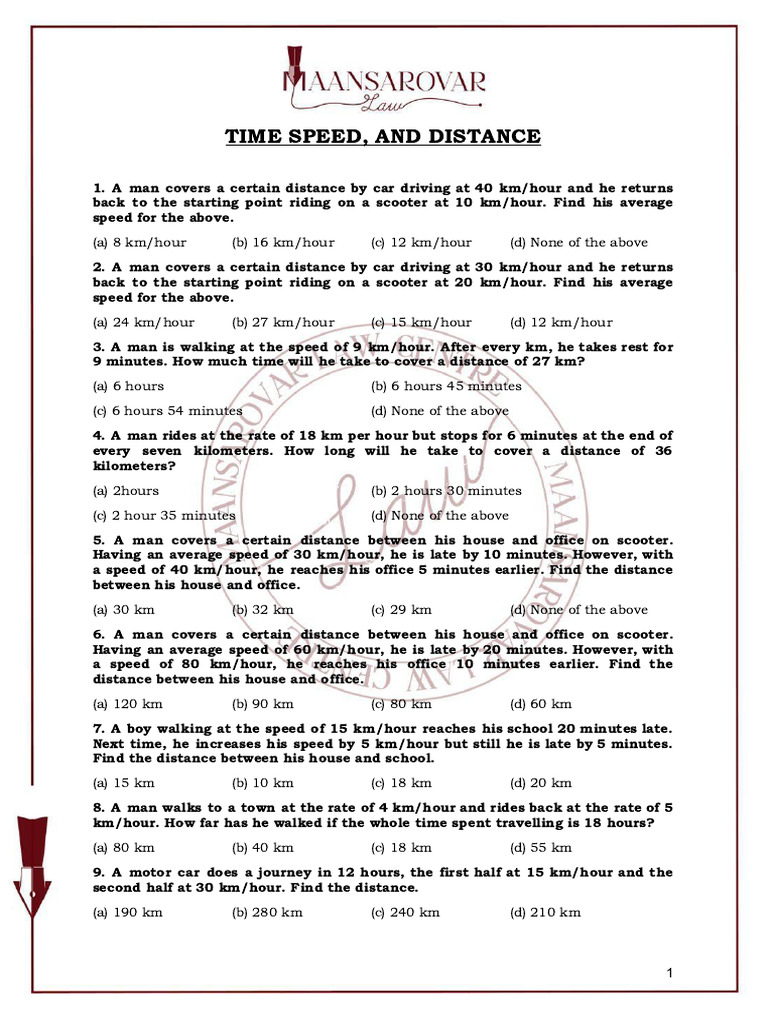 Maths - Time, Speed and Distance Class Notes | PDF | Speed | Chess Theory