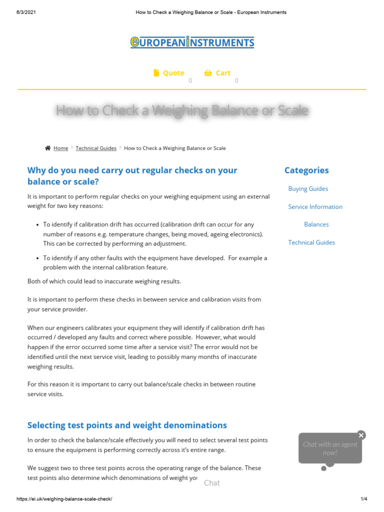 How To Check A Weighing Balance or Scale - European Instruments | PDF ...