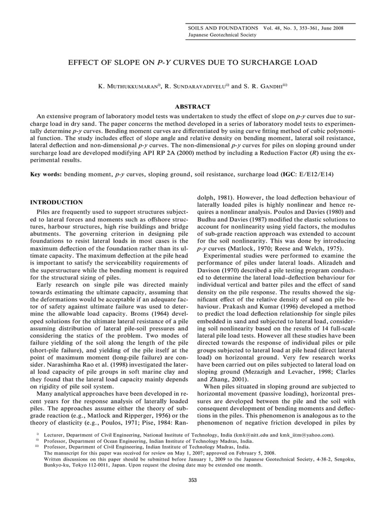 2008 Effect of Slope On P-Y Curves Due To Surcharge Load | PDF ...