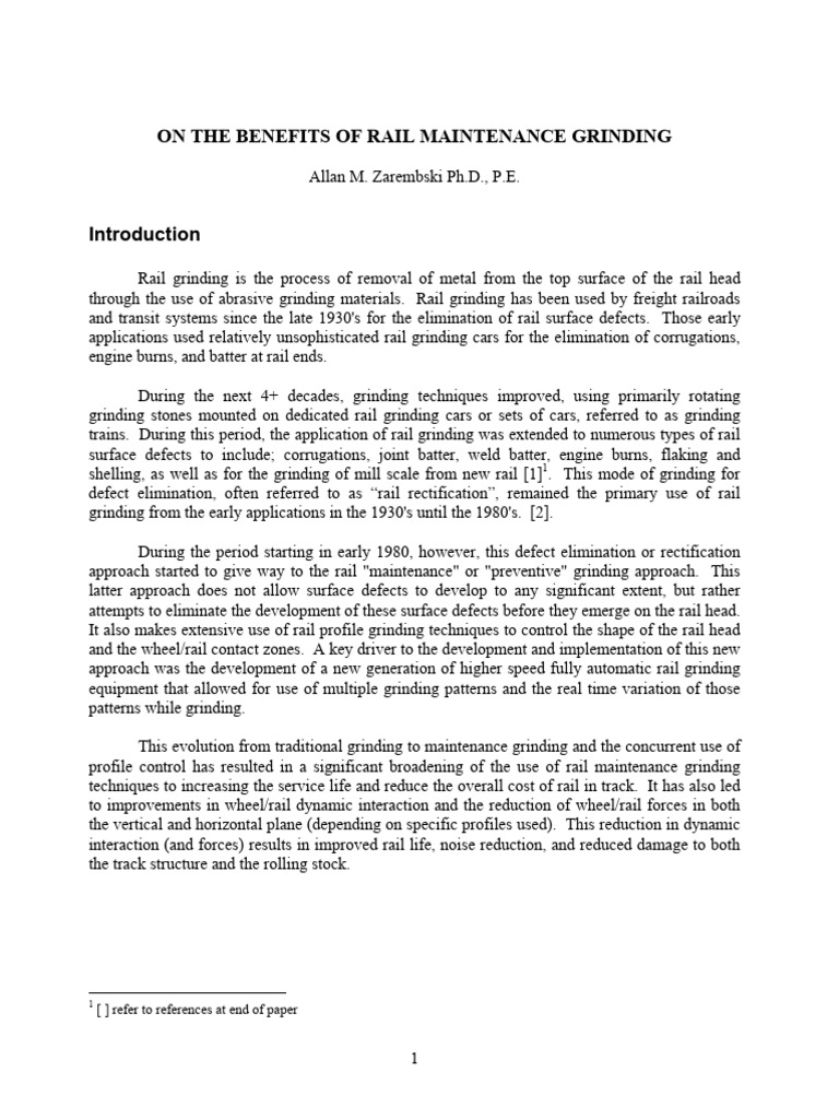 #068 On the Benefits of Rail Maintenance Grinding | PDF | Rail Transport | Fatigue (Material)