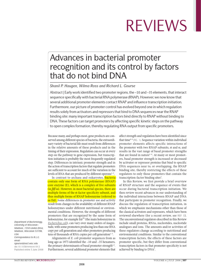Bacterial Promoter Review | PDF | Promoter (Genetics) | Regulation Of ...