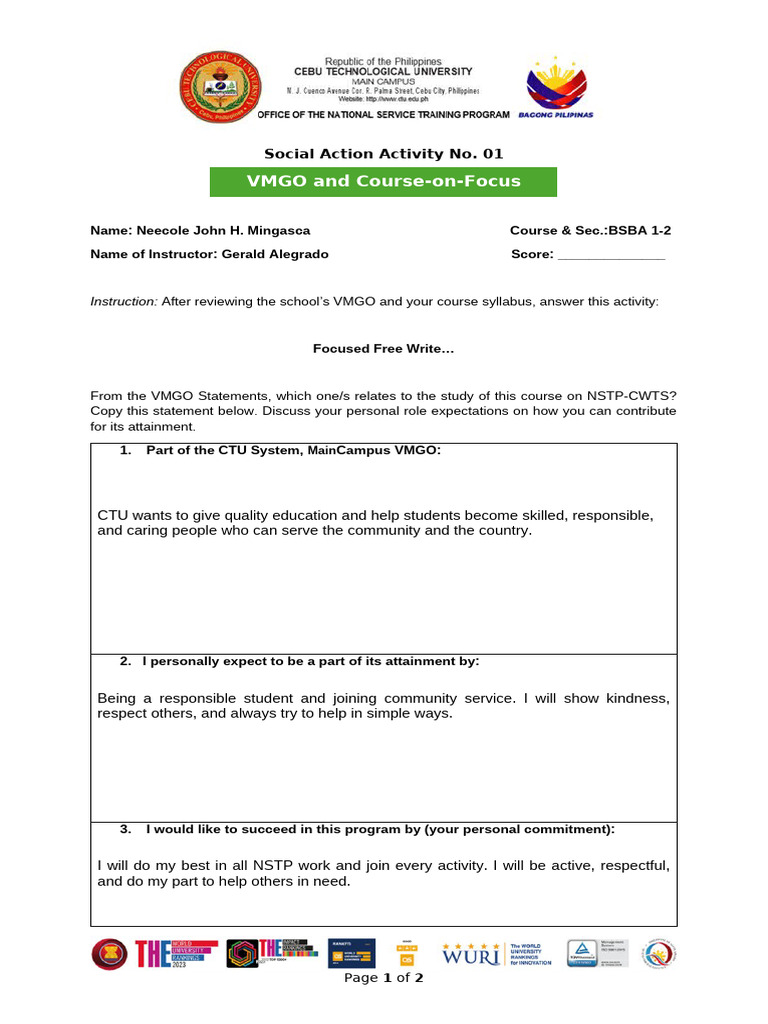 NSTP Module 1 Homework 1 | PDF
