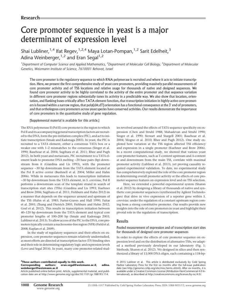 Core Promoter Yeast DMS | PDF | Promoter (Genetics) | Gene Expression