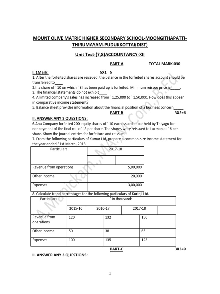 12th-Accountancy-EM-Unit-7-8-Model-Question-Paper-English-Medium-PDF-Download | PDF | Equity ...