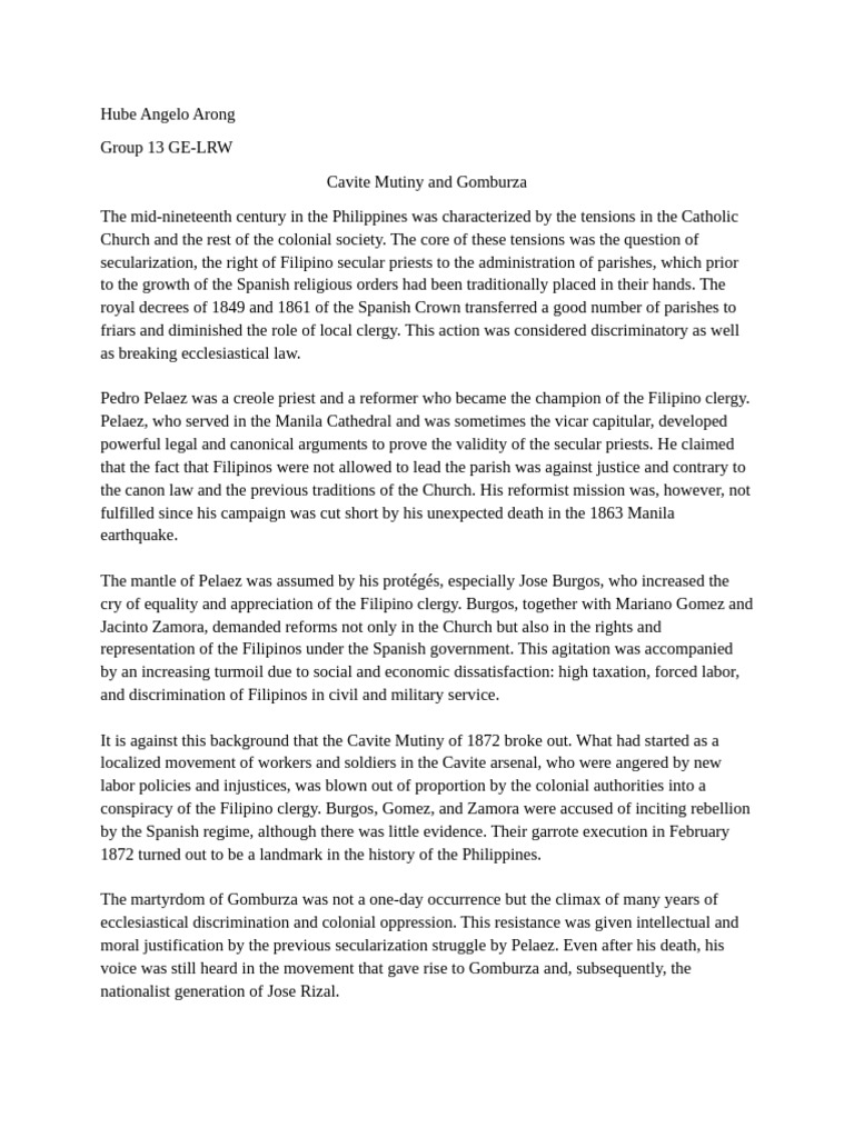 Cavite Mutiny and Gomburza | PDF | Philippines | Philippines–Spain ...