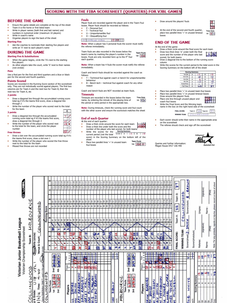 FIBA Scoresheet Guide for VJBL Games | PDF | Sports | Indoor Sports