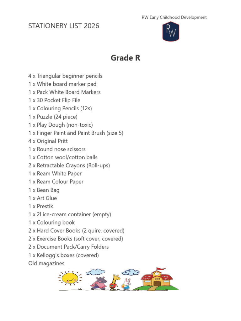 Stationery List Grade R | PDF