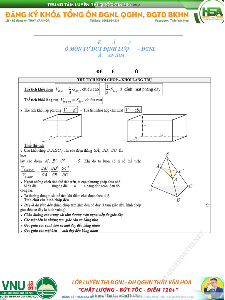 18.ĐGNL-TVH-THỂ TÍCH KHỐI CHÓP(LÝ THUYẾT) | PDF