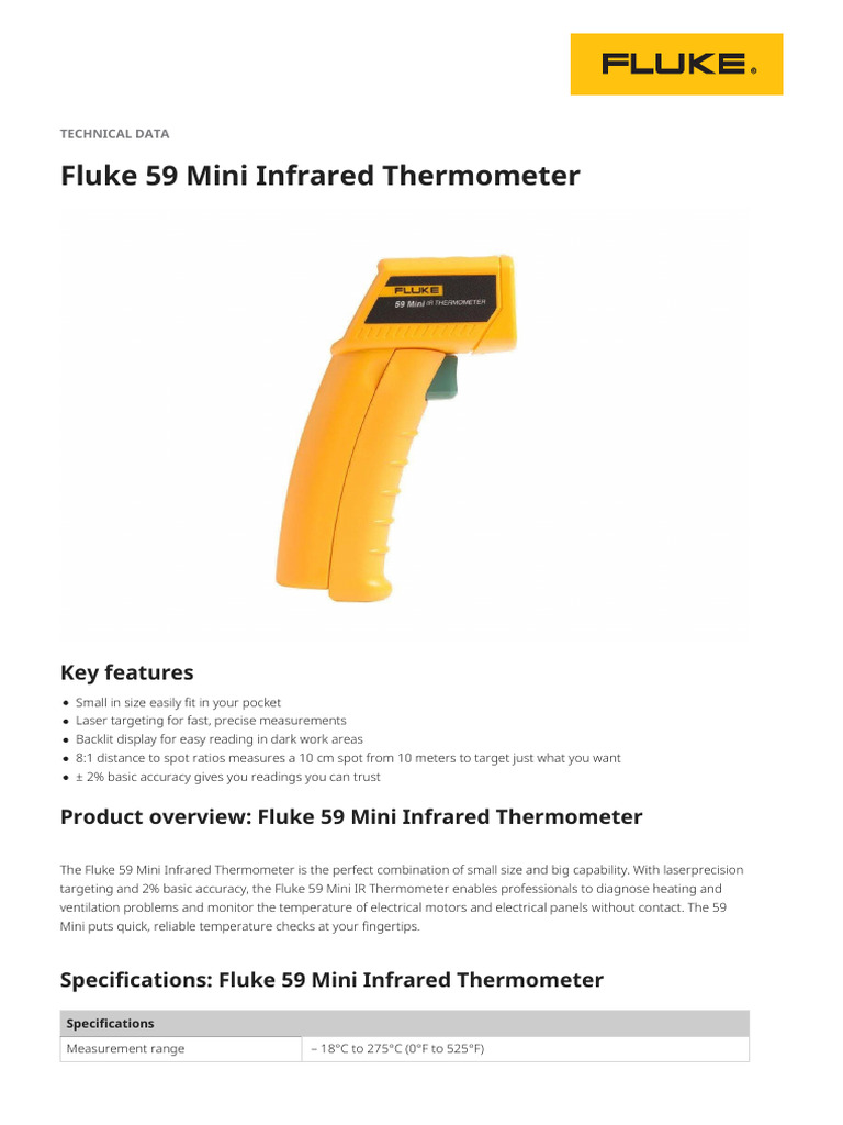 Fluke 59 Mini Infrared Thermometer Specs | PDF | Infrared | Physical ...