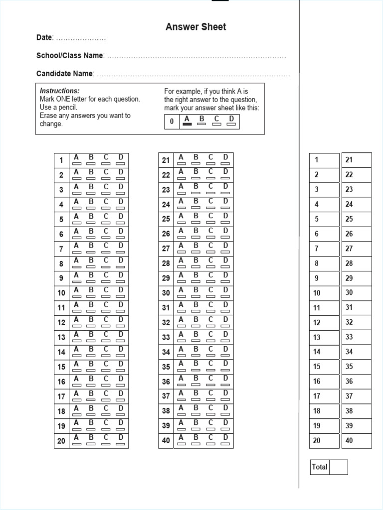 Empower Placement Test Student Answer Sheet Cropped | PDF