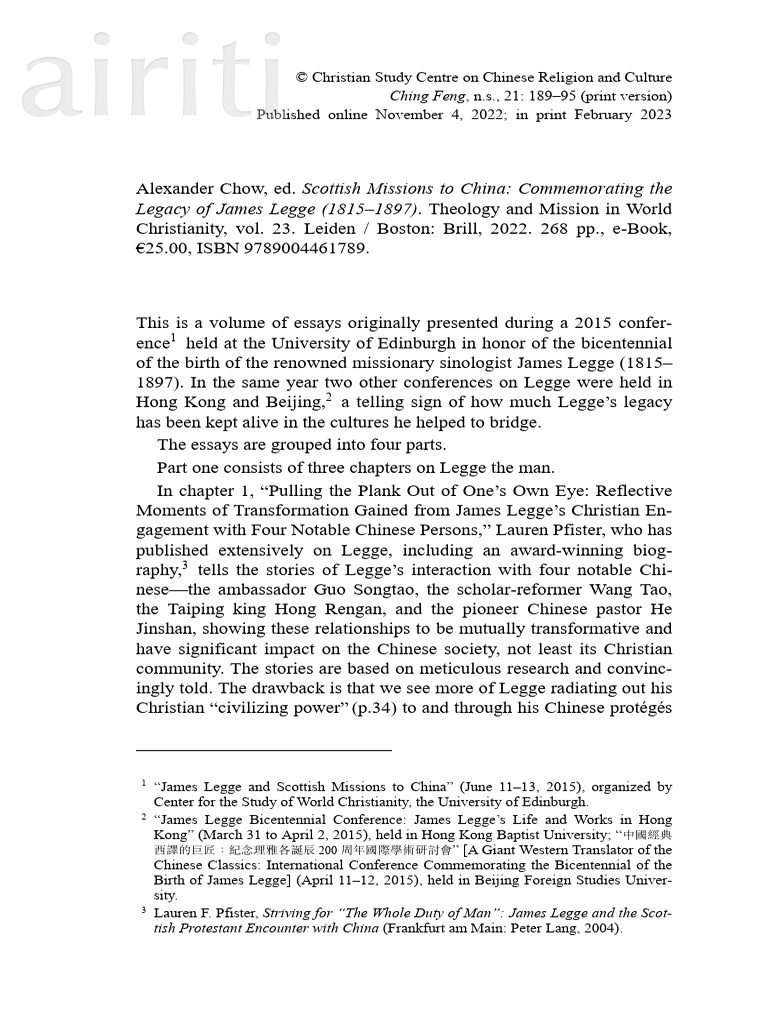 Alexander Chow, Ed. Scottish Missions To China Commemorating The Legacy ...