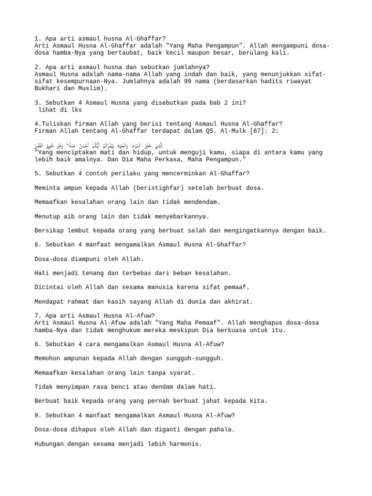 1. Apa Arti Asmaul Husna Al-Ghaffar | PDF