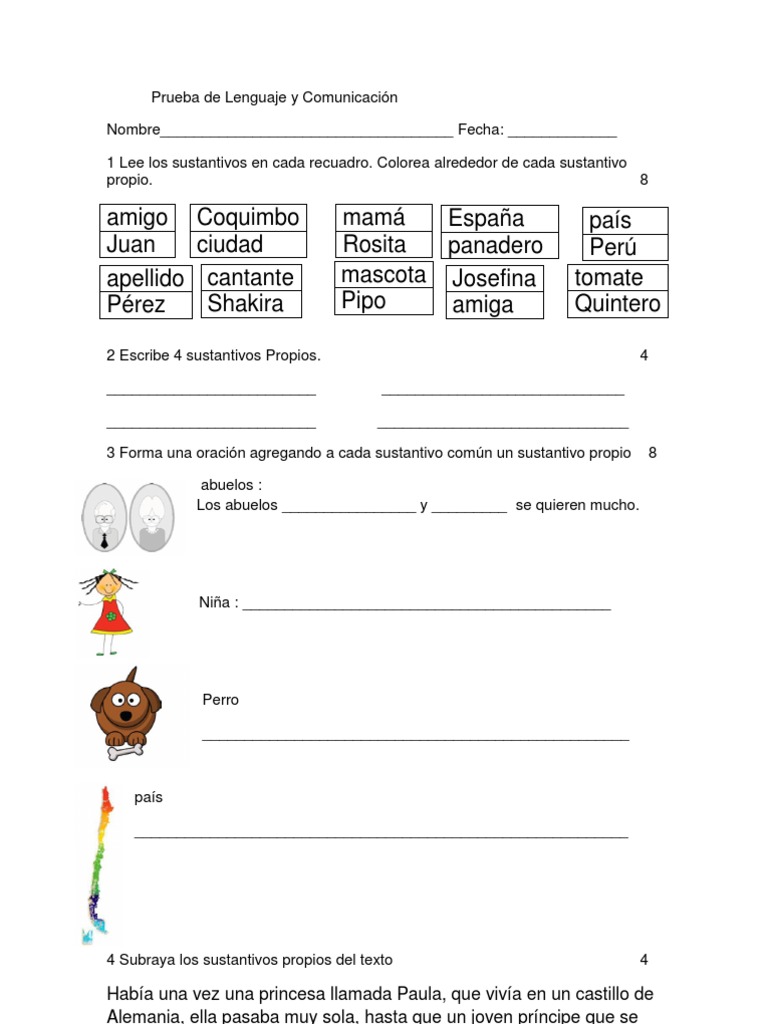Prueba Sustantivos y Adjetivos | PDF | Artes del Lenguaje y ...