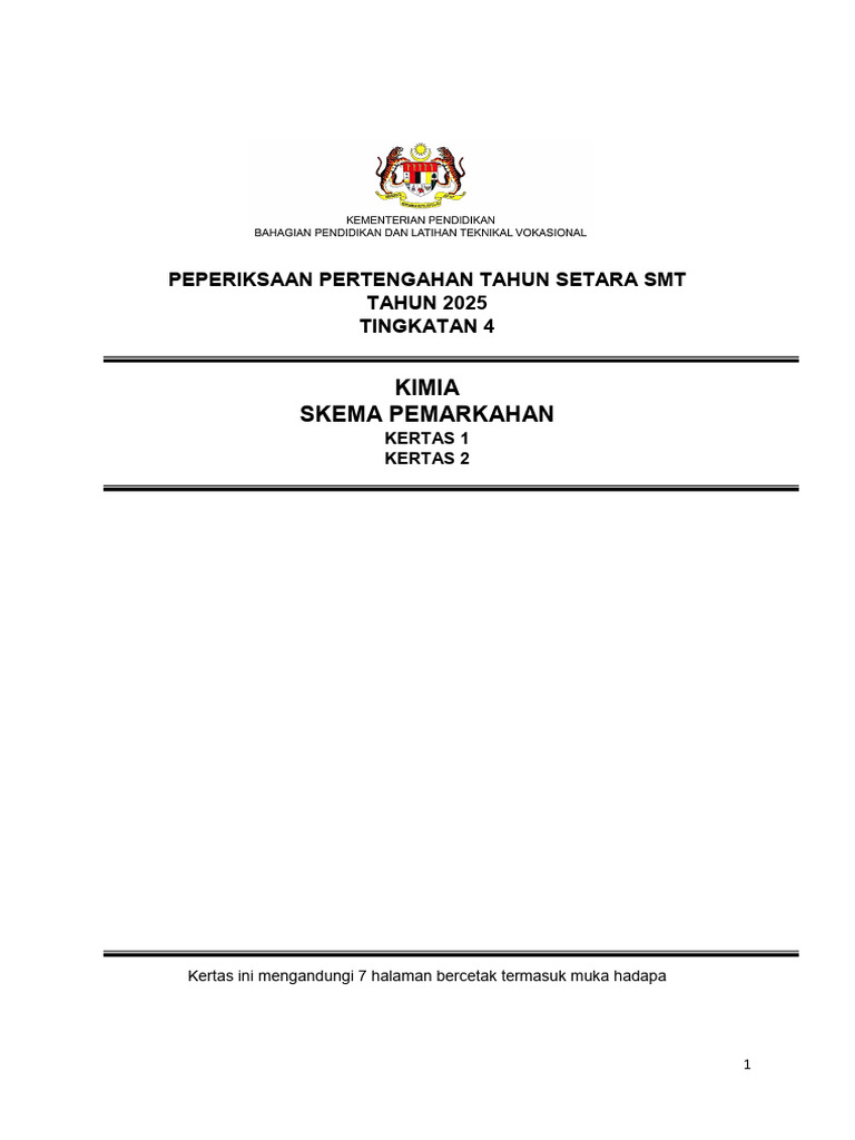 Skema Pemarkahan Kimia Ppt Sm Teknik 2025 | PDF