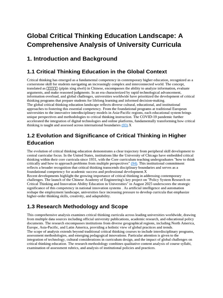 Global Critical Thinking Education Landscape - A Comprehensive Analysis ...
