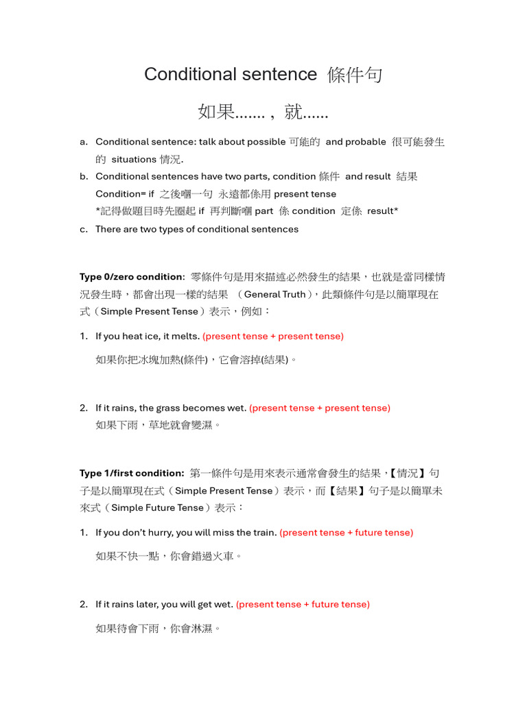 Conditional Sentence Note | PDF