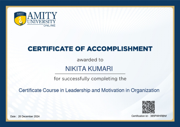 Leadership and Motivation Certificate | PDF