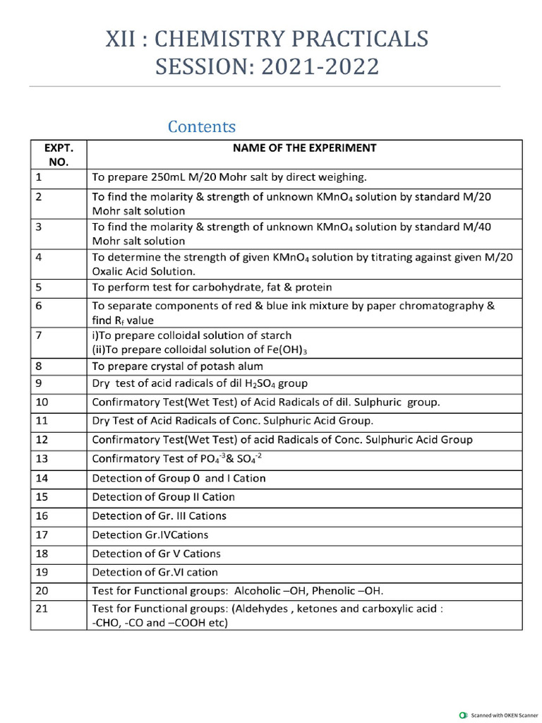 Xii Chem Prac 2022 23 | PDF