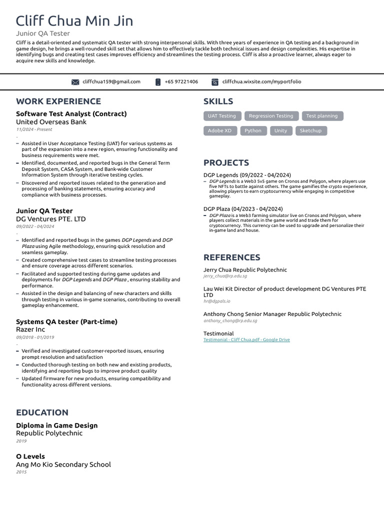 Cliff Chua Min Jin Resume 2025 | PDF | Computing | Software Development