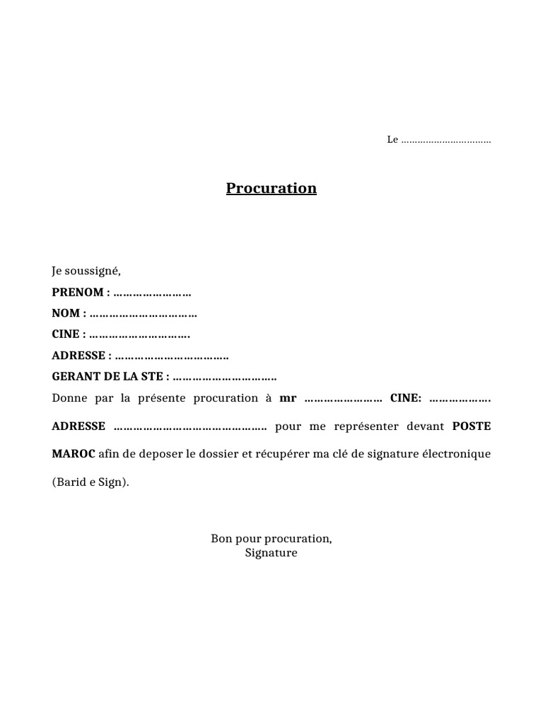 Modèle de procuration pour Barid e Sign | PDF