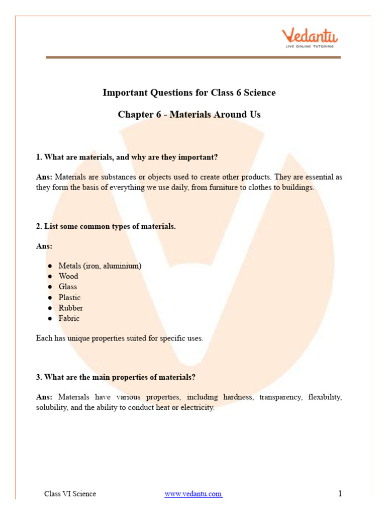 Key Class 6 Science Questions on Materials | PDF | Biodegradation | Glasses